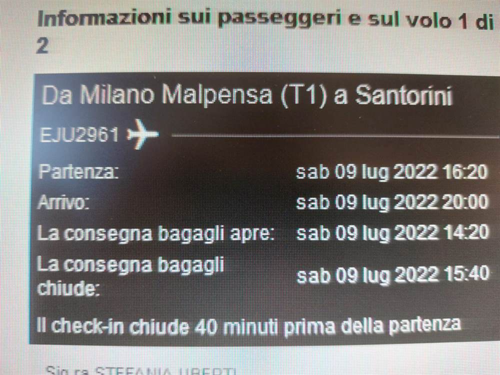 2 biglietti A/R Milano Malpensa-Santorini - Torino