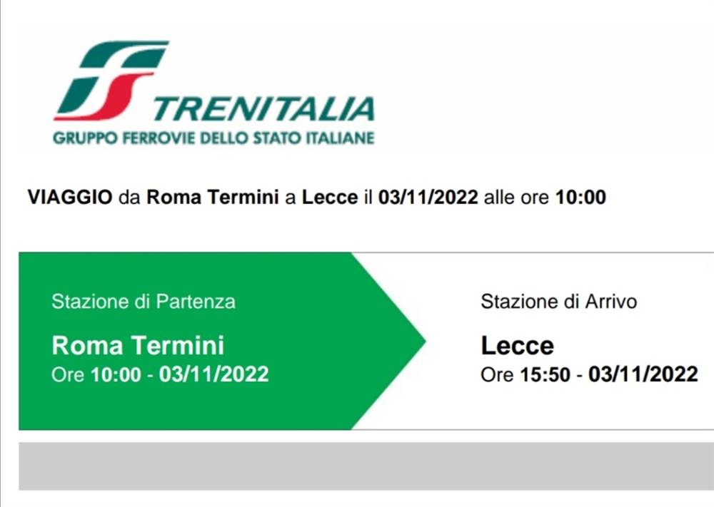 Biglietto treno Roma Termini-Bari Centrale - Lazio