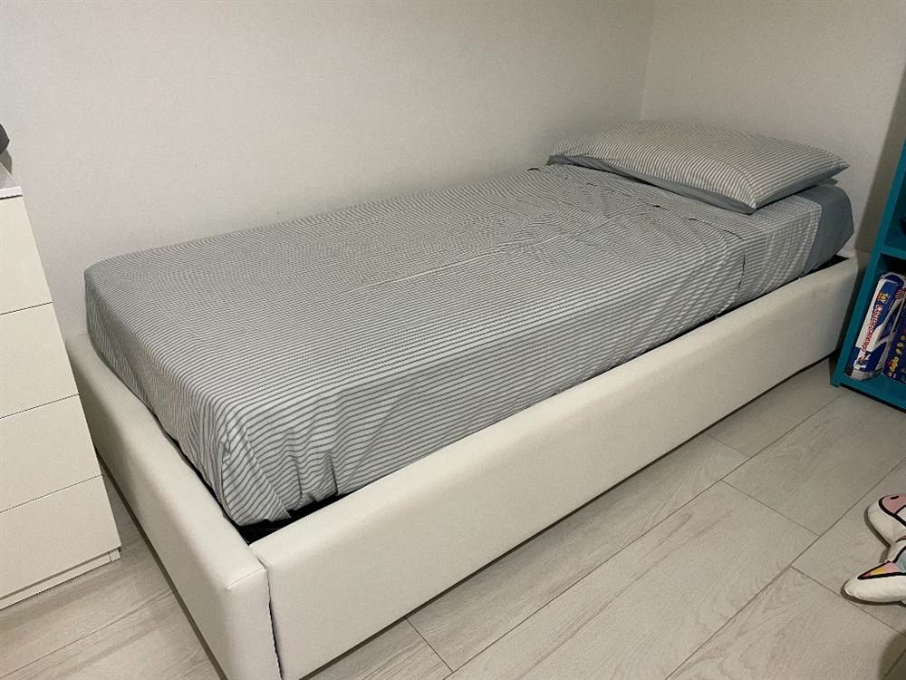 Letto singolo con contenitore, colore bianco, in legno - Palermo